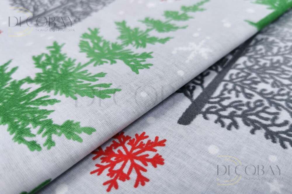 Ранфорс (поплин LUX) 240 см, елки на сером фоне - купить в интернет-магазине DecoBay в розницу и ...